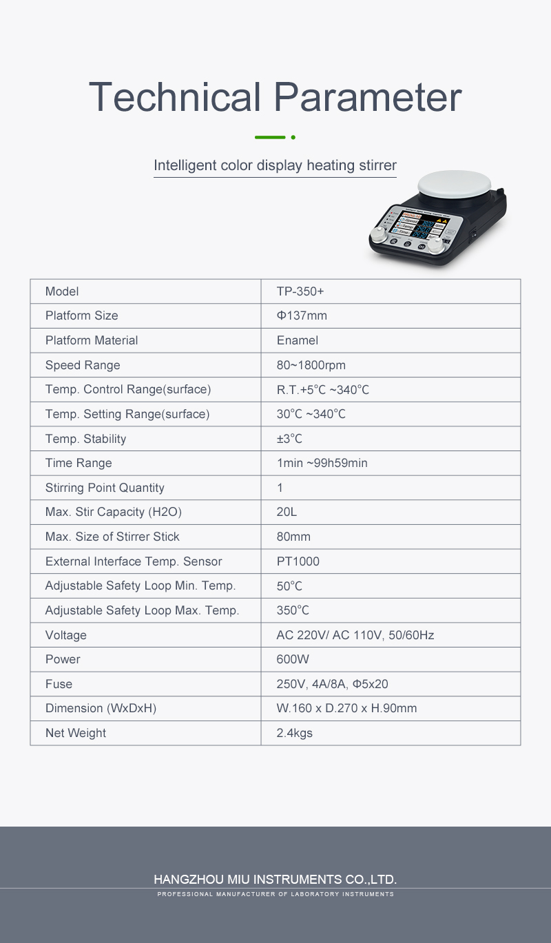 TP-350+ Magnetic intelligent color display heating stirrer